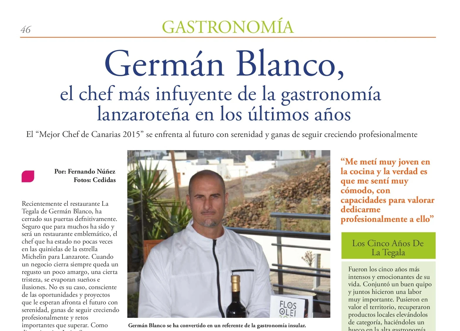Germán Blanco, el chef más influyente de la gastronomía Lanzaroteña ...