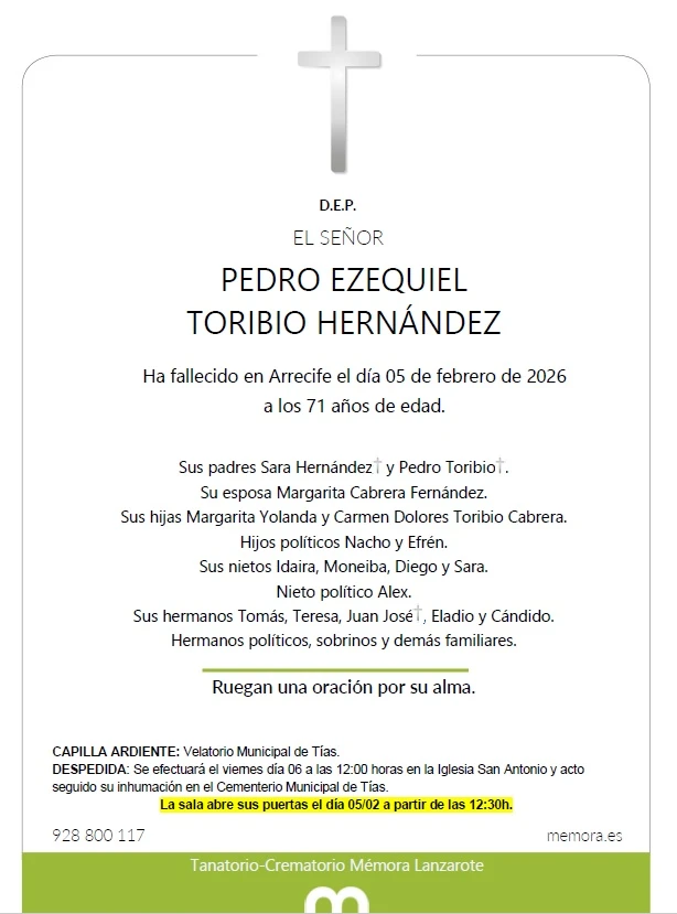 Fallece en Arrecife Pedro Ezequiel Toribio Hernández a los 71 años ...