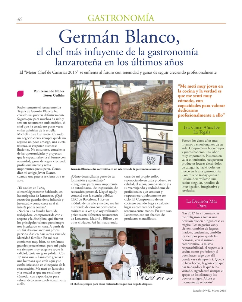 Germán Blanco, el chef más influyente de la gastronomía Lanzaroteña ...